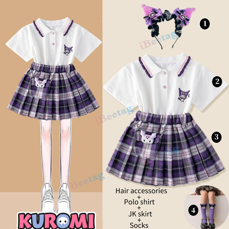 Sanrio Kuromi Polo T-shirt&JK Dress Plaid Skirt College Style Student ...