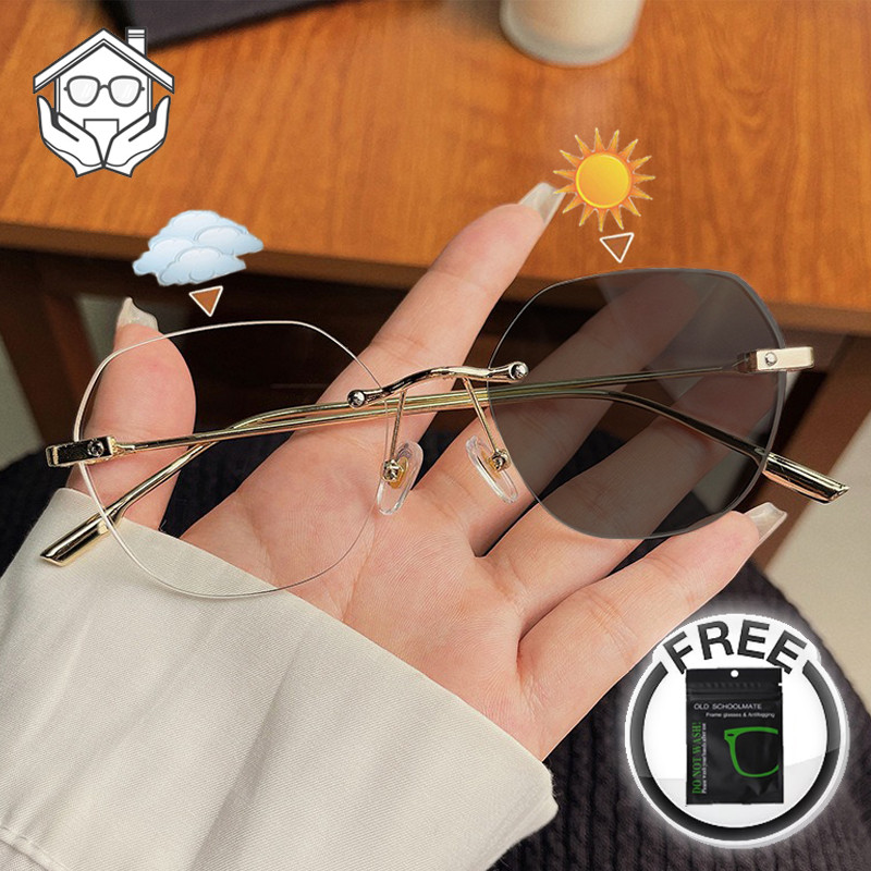 Photochromic Anti Radiation Frameless Glasses For Men Women Rimless ...
