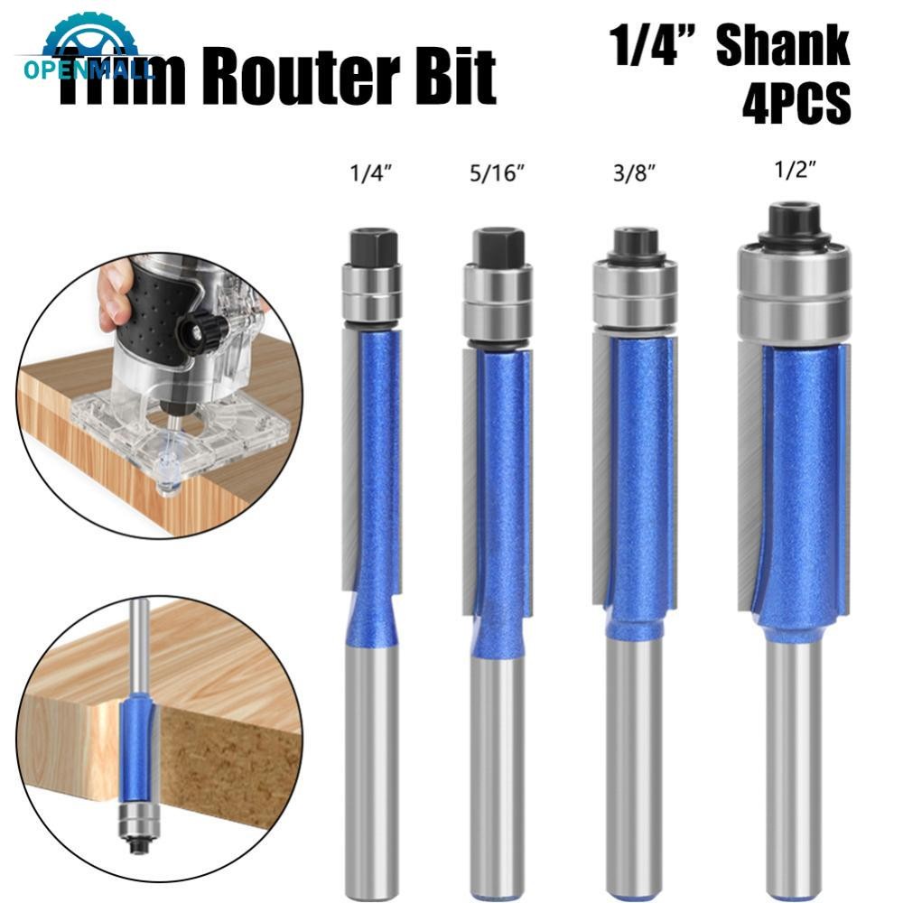 OM 1/4pcs 1/4" Shank Trim Router Bit with 2 Blade Double Bearing Bits ...