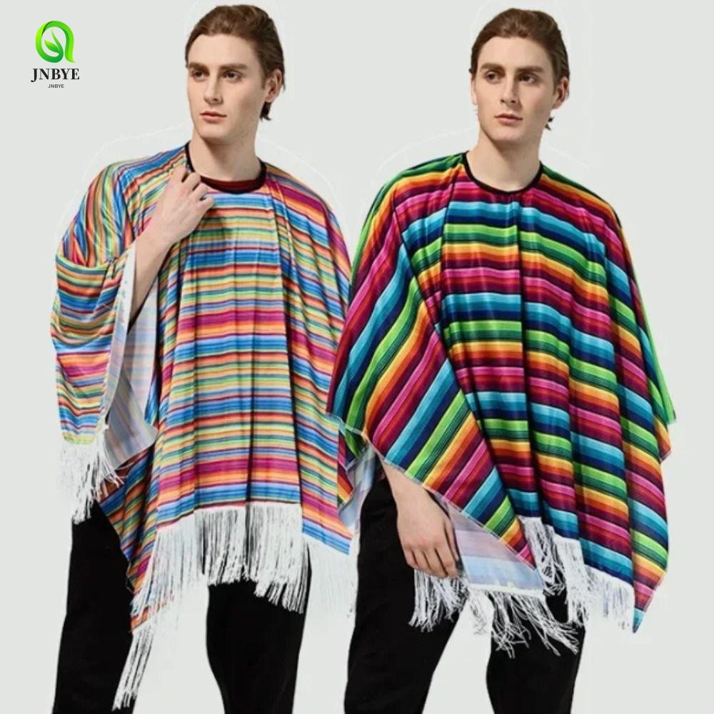 JNBYE Mexican Costume, Ethnic Cloak Rainbow Stripe Mexican Style Cloak ...