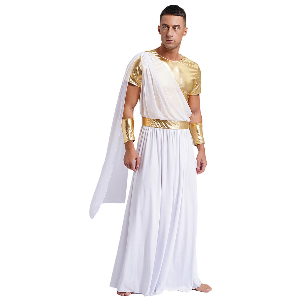 Men Ancient Greek Zeus God Priest Cosplay Costume Short Sleeve Tunic ...