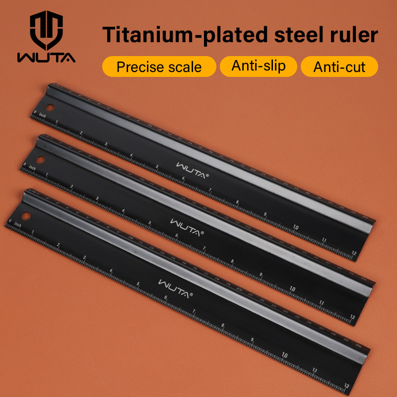 WUTA Leather Cutting Ruler Safety Rulers Titanium Plated Stainless Steel Protective Ruler Metal ...