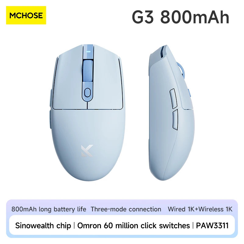 MCHOSE G3 Mouse 3mode Bluetooth Wired 2.4g PAW3395 Lightweight Design Ultra Long Battery Life ...