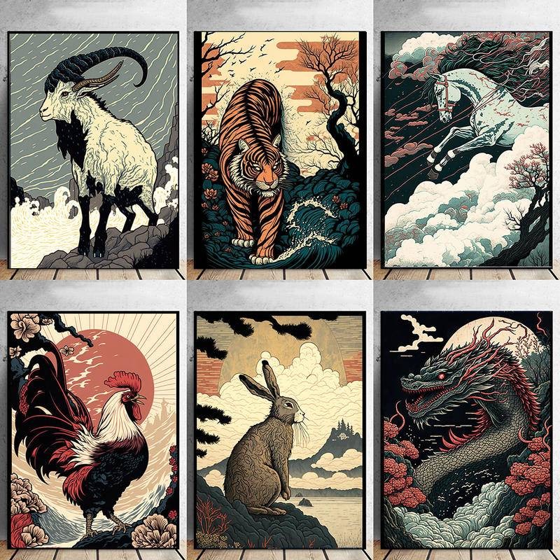 Animal Poster, Chinese Zodiac Canvas Poster, Wall Decoration Painting ...