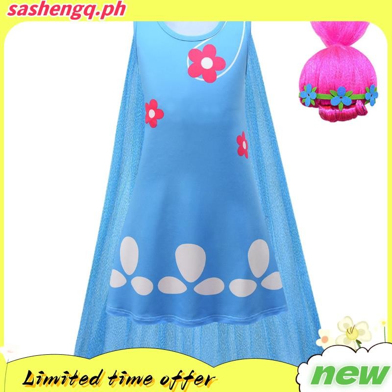 Troll Dresses for Girls Trolls Poppy Cosplay Costume with Cloak Wig ...