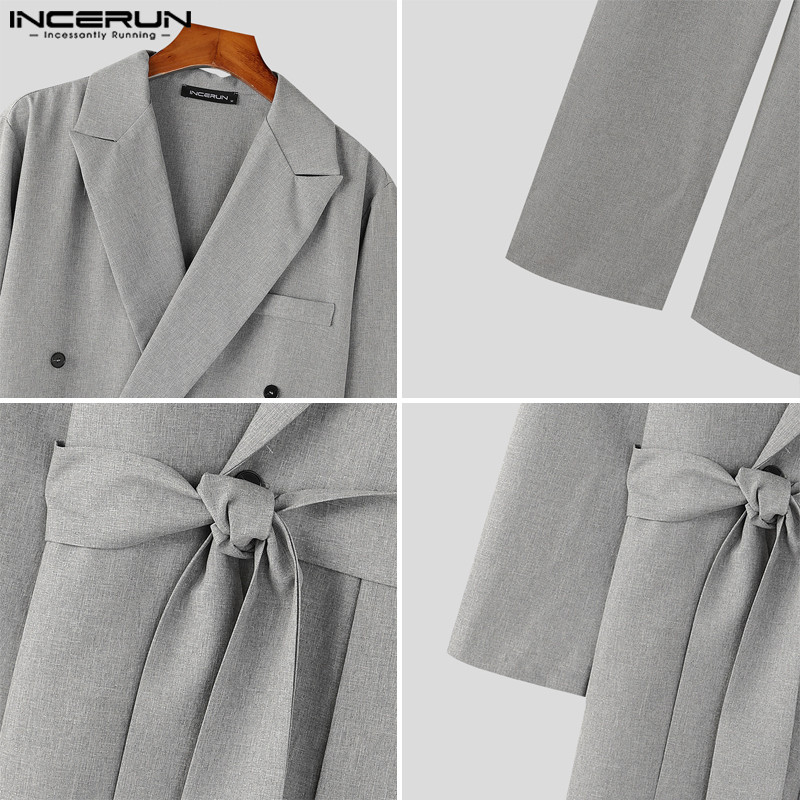 INCERUN Men Vintage Casual Suit Collar Double Breasted Long Sleeve ...