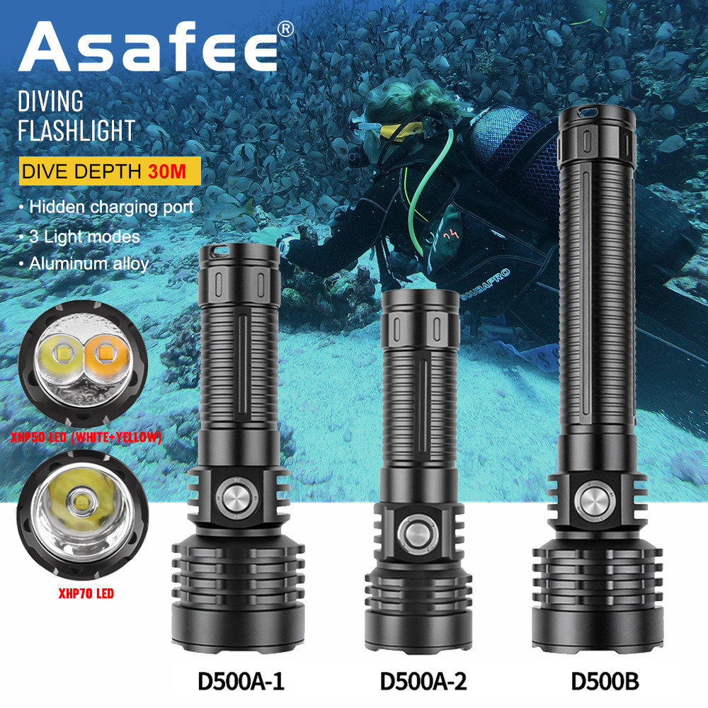 Asafee D500 Ultra Bright XHP70 LED Spearfishing Flashlight Underwater ...