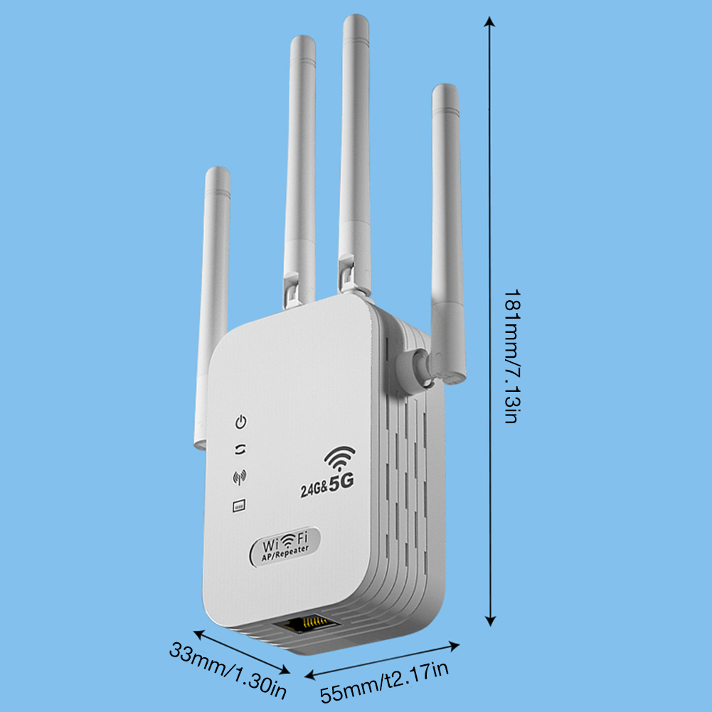 1200Mbps Wi-Fi Signal Booster 4 Antennas Dual-Band 2.4GHz/5GHz WiFi ...