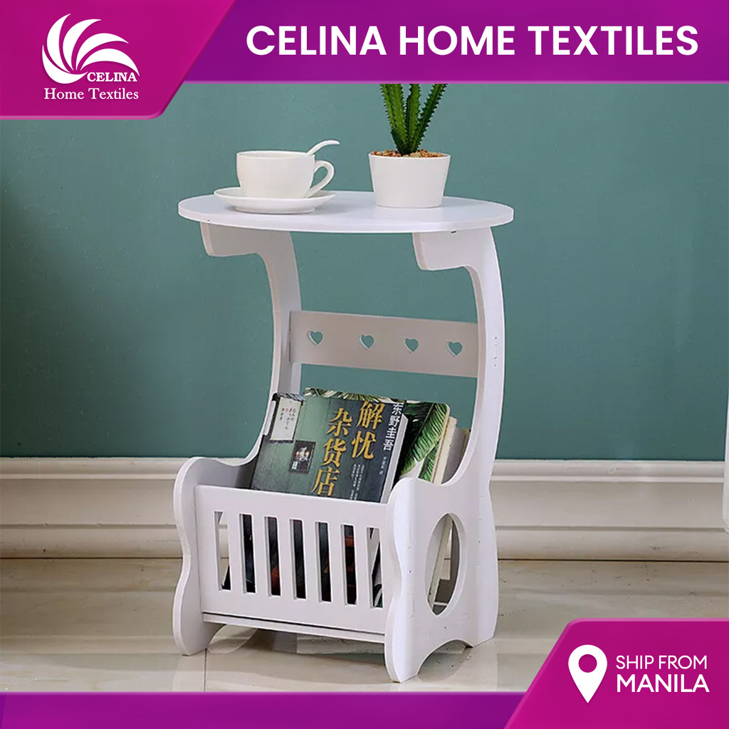 Celina Bed Side Table Wood Plastic Living Room Round Magazine Rack ...