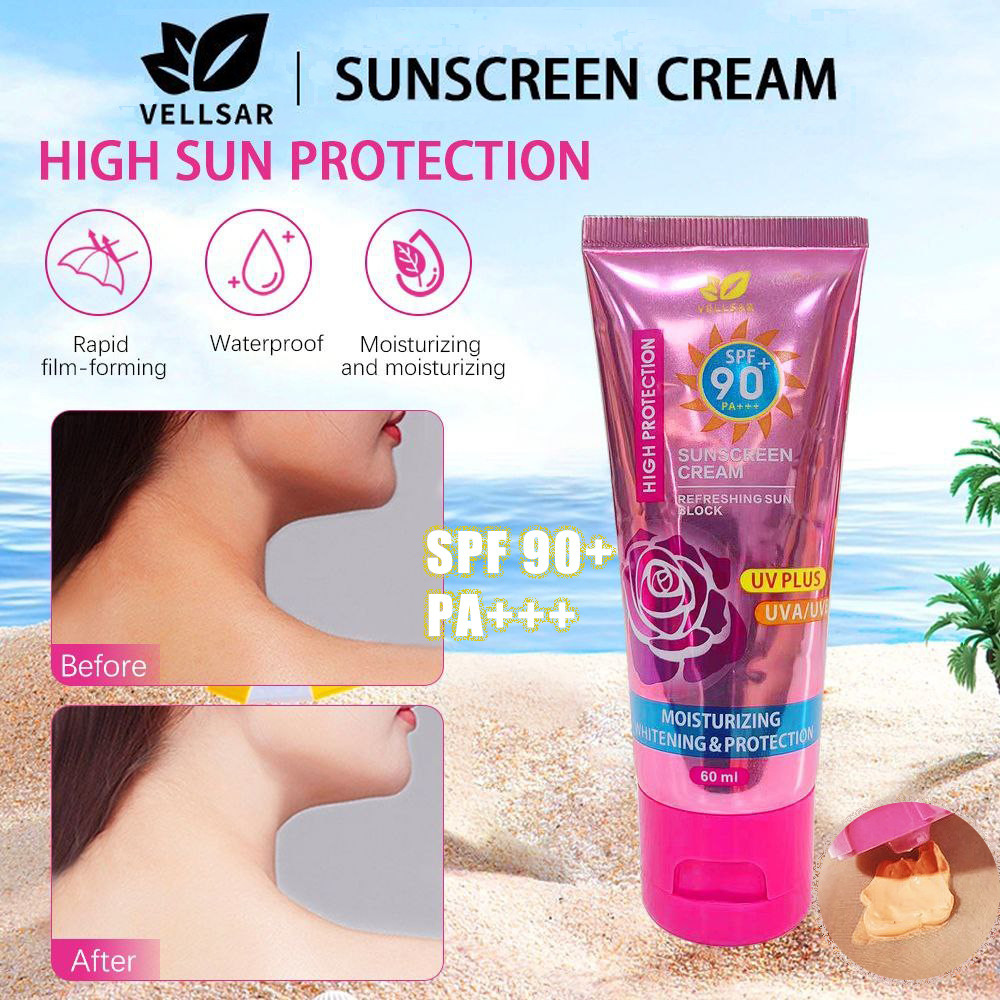 VELLSAR Sunscreen Cream High Protection UV Beauty Skin Care Facial Tinted Sunblock SPF90+ PA ...