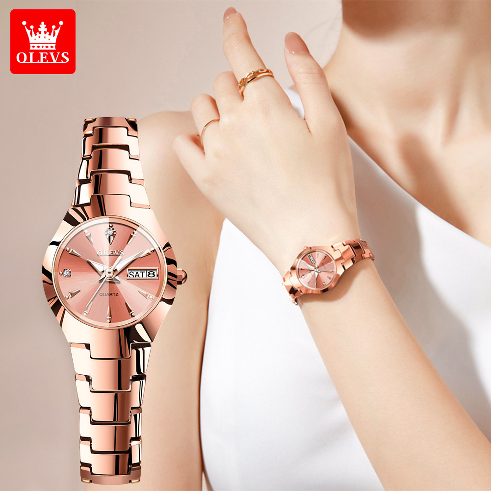 OLEVS Watch For Women Original Waterproof Quartz Tungsten Steel ...