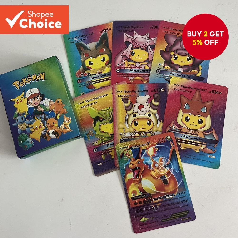 55PCS Latest Pokemon Card Collection Rainbow Foil Metal Gold Silver ...