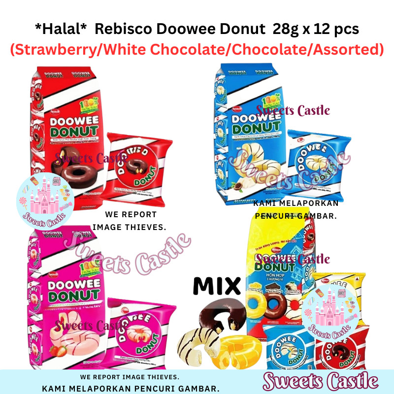 Halal Rebisco Doowee Donut 28g x 12 pcs (Strawberry/White Chocolate ...