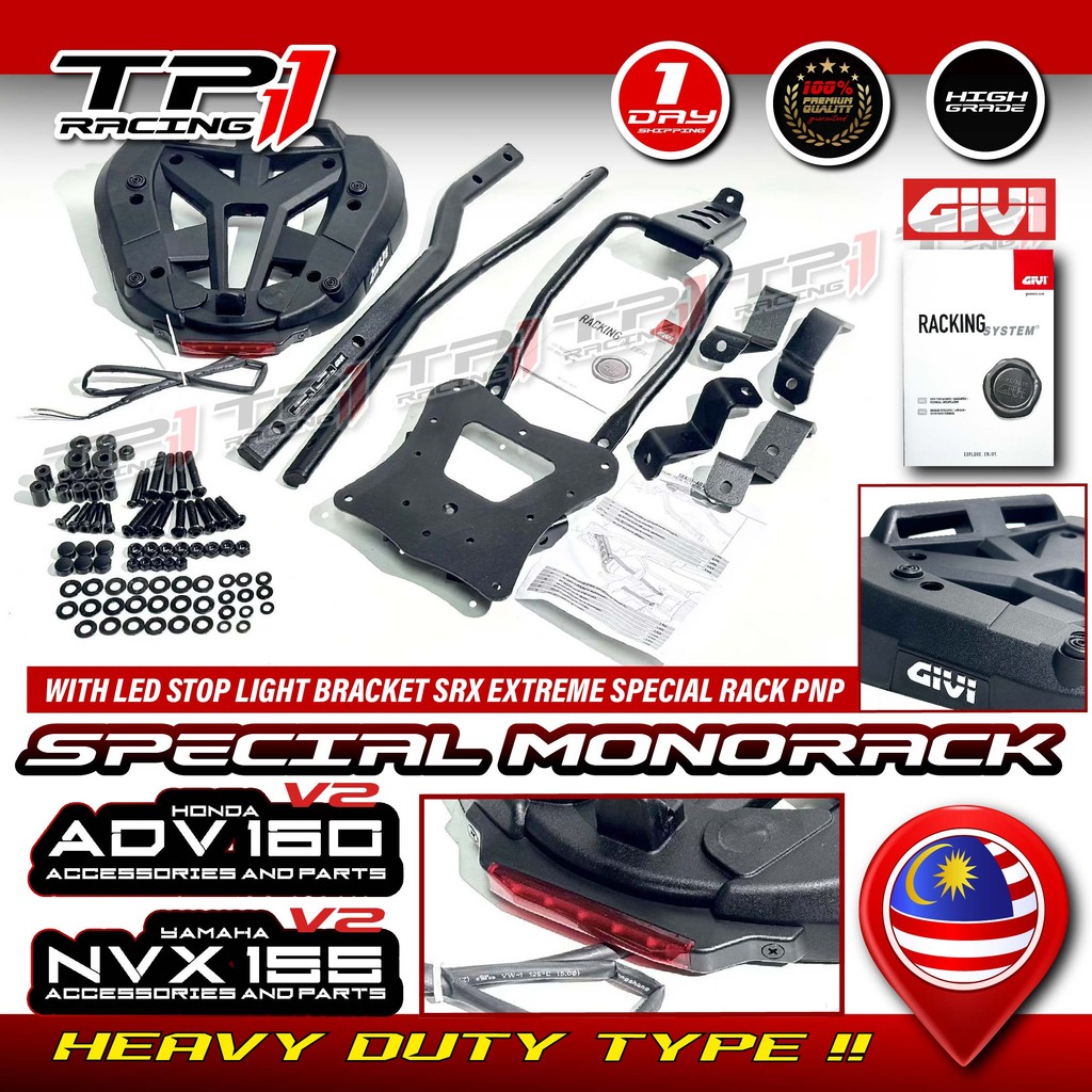 Special Rack Set GIVI NVX 155 V2 ADV 160 AEROX Heavy Duty Rack With LED ...