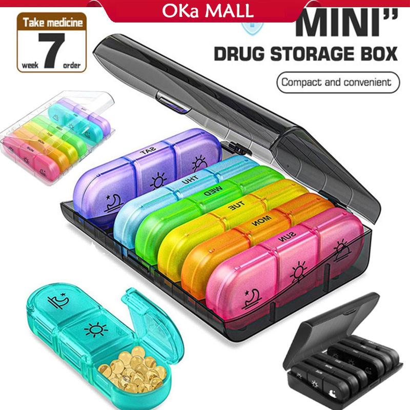 1 Week Portable Pill Box 7 days Organizer 21 grids 3 Times One Day Easy ...