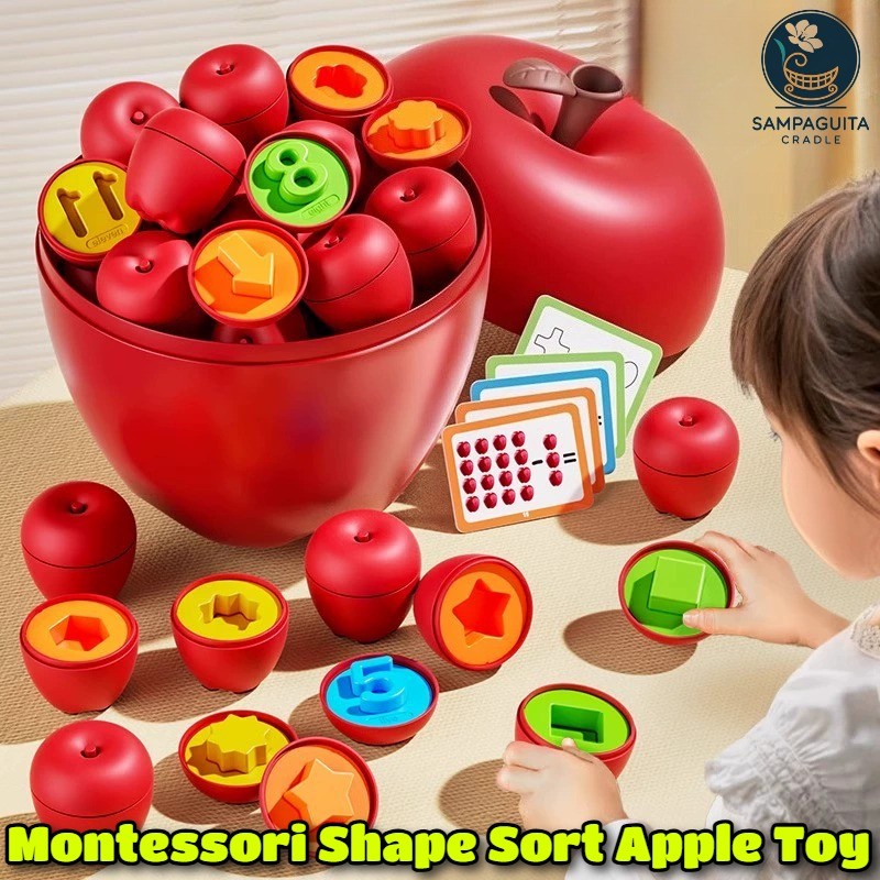 BPA Free Apple Shape Sorter Color Graphics Numbers Puzzle Montessori ...