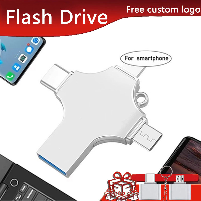 4-in-1 Portable Flash Drive 8GB/16GB/32GB/64GB/128GB/256GB/512GB USB3.0 ...