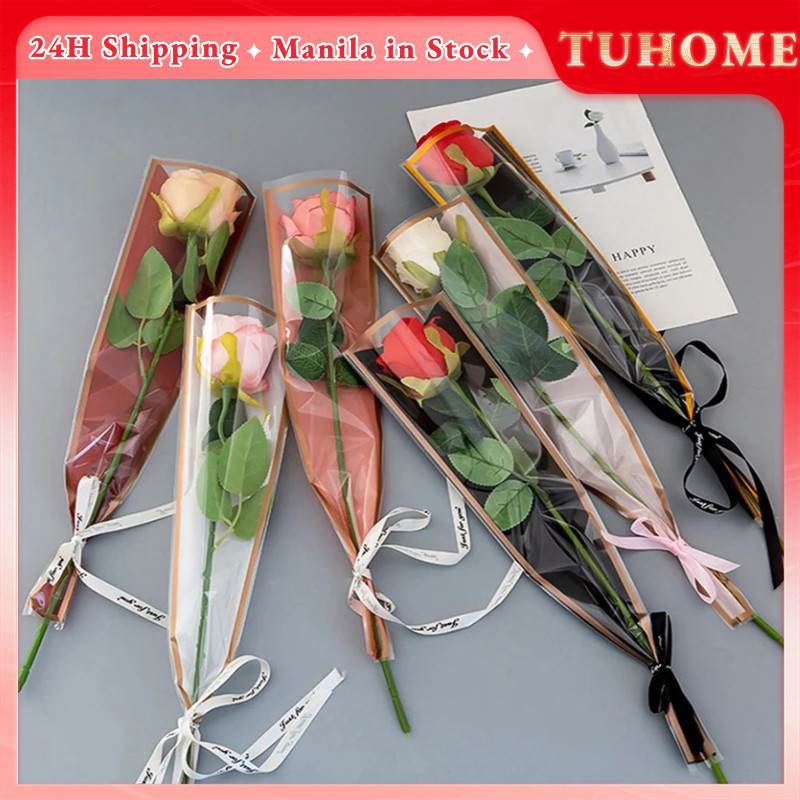 50Pcs Transparent Flower Packaging Bag Single Rose Flower Waterproof ...