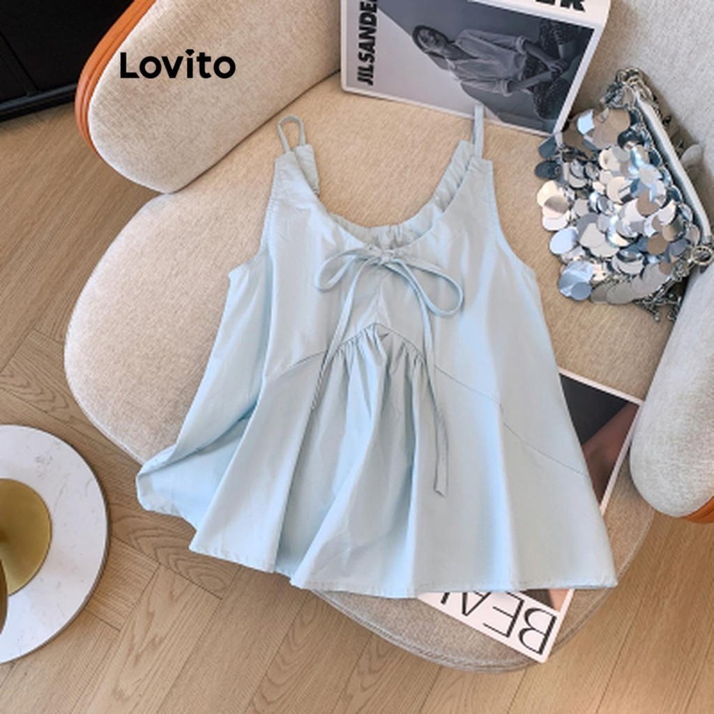 Lovito Women Cute Plain Bow Tank Top LNE58754 | Shopee Philippines