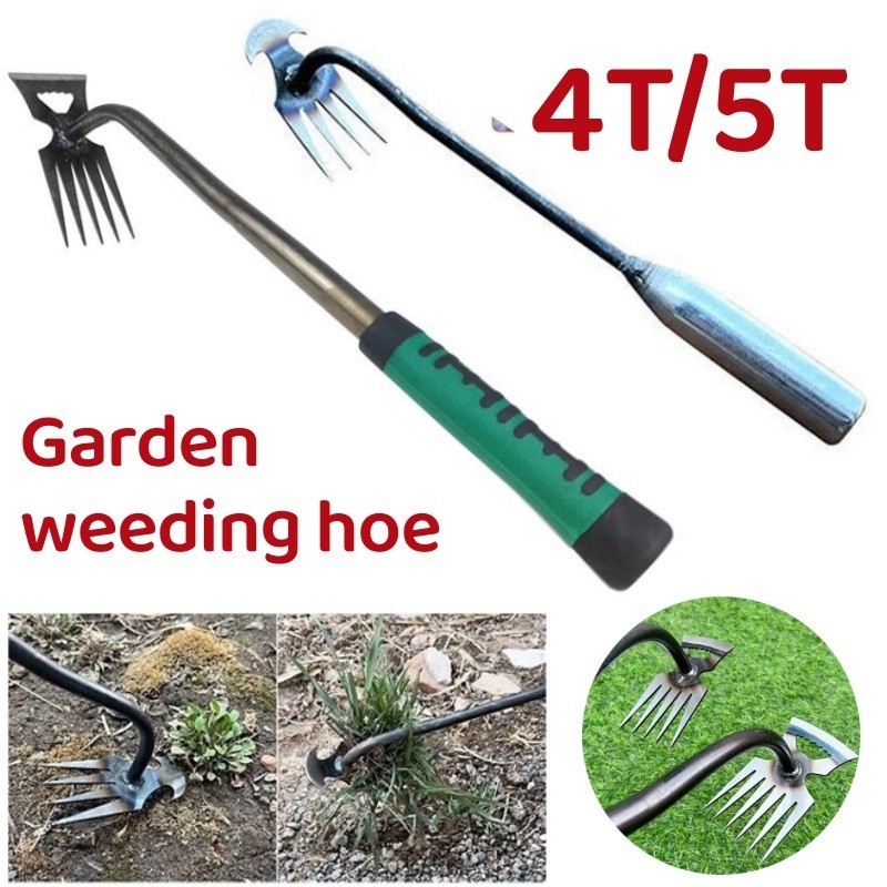 Weeding Uprooting Tool 5 Teeth Weeder Remover Steel Hoe Weed Puller ...