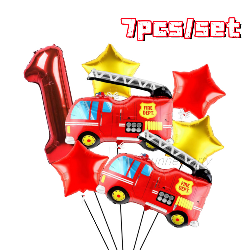 Constrcution Fireman Theme Foil Balloons Fire Truck Red Number Balloon ...