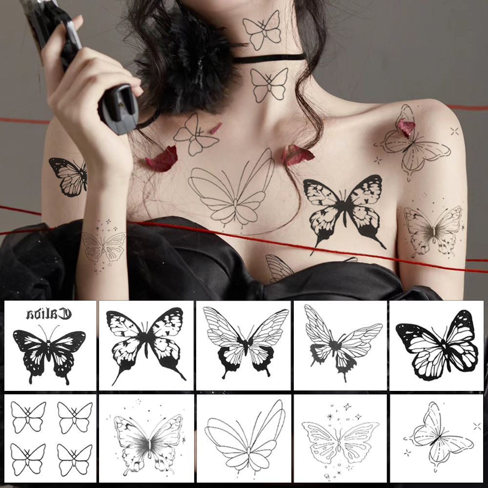 10Pcs/set Dark Butterfly Tattoo Sticker - Sketch Tattoo Sticker ...