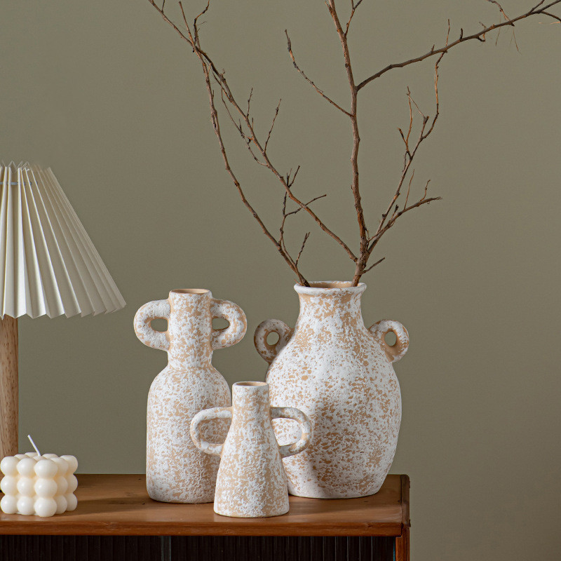 Nordic Aesthetic Flower Vase With Handles Wabi-sabi Ceramic Jars Home ...
