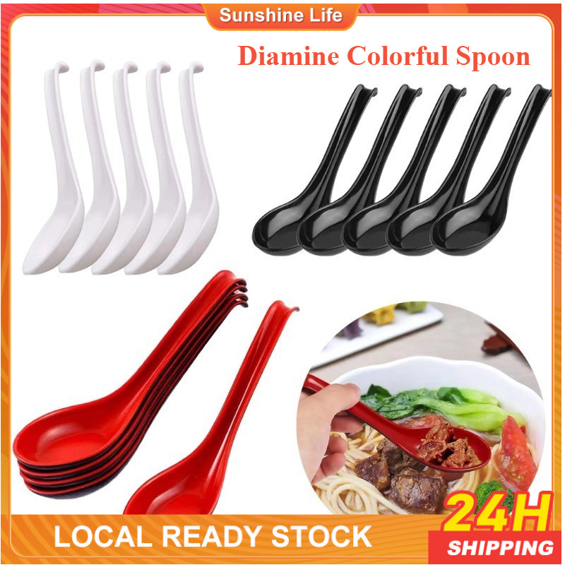 3Pcs Restaurant colorful serving spoon long handle soup spoon ramen ...