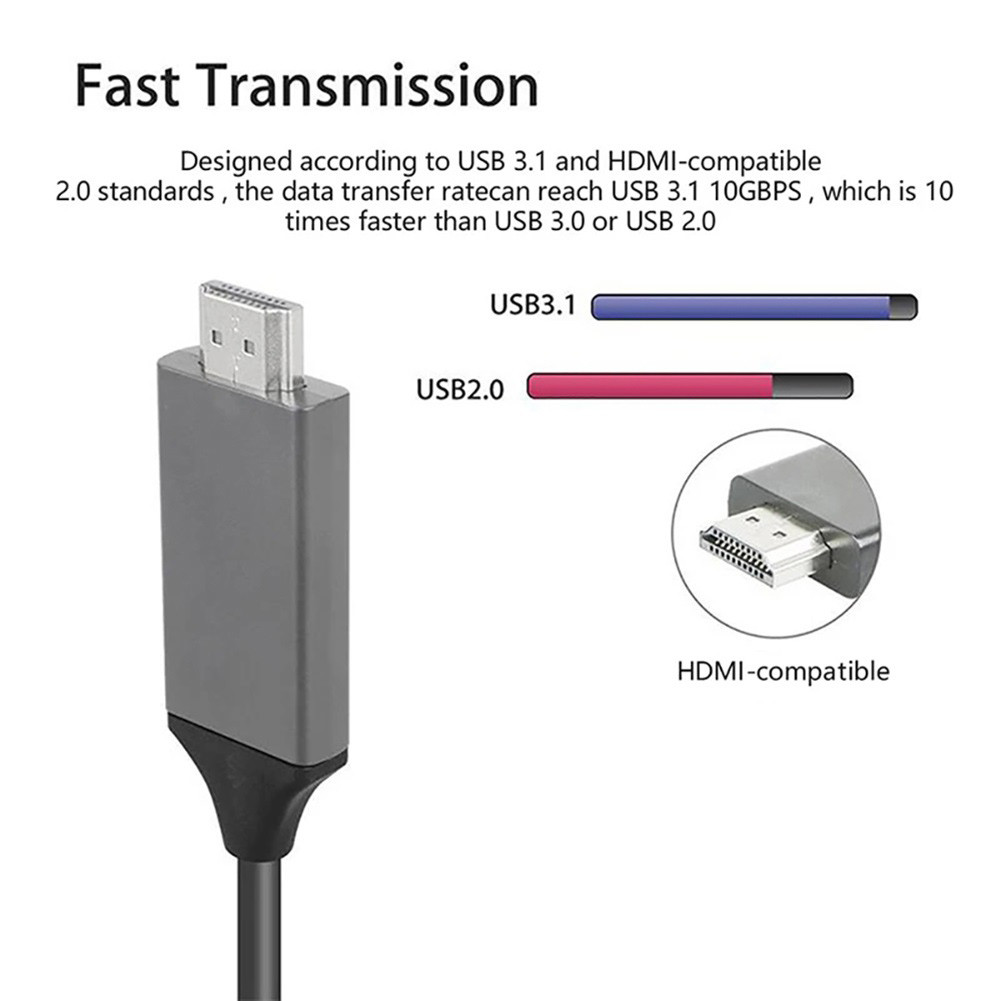 HDMI Cable Phone Compatible to DP/ TV Android/Phone/Type-C 3 in 1 ...