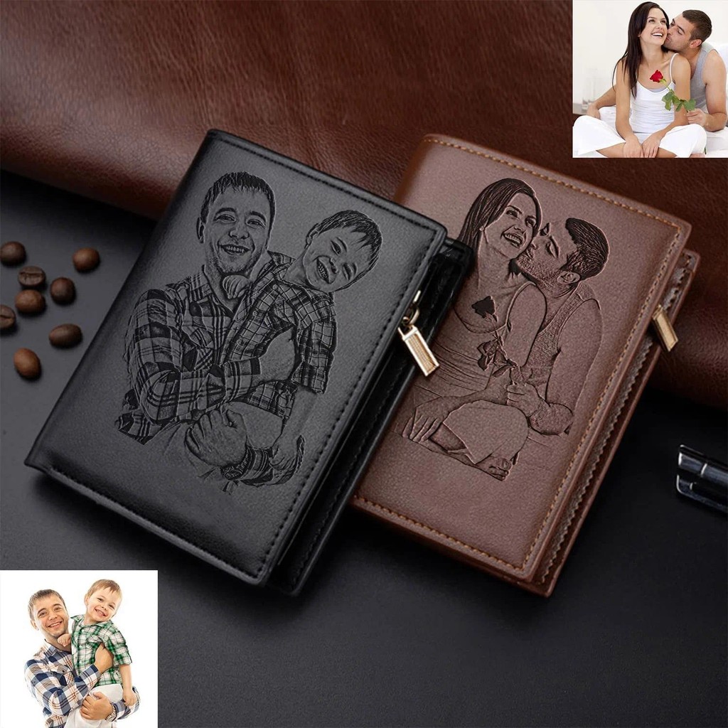 Custom Engraved Wallet Personalized Photo with Zipper Card Holder Coin ...