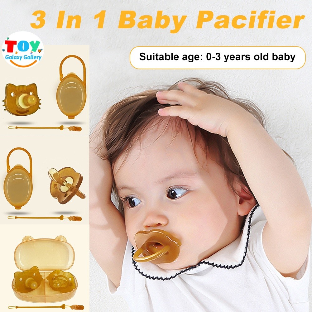 3 In 1 Baby Pacifier Set Anti-drop Chain Nipple Box Silicone Teether ...