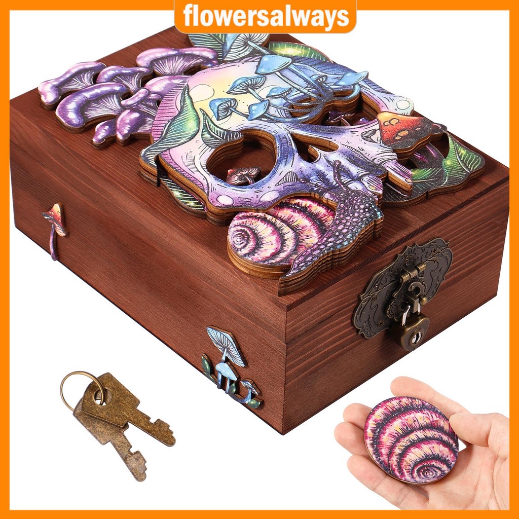 Skull Hidden Key Box Wooden Key Hidden Box with Key and Lock Decorative ...