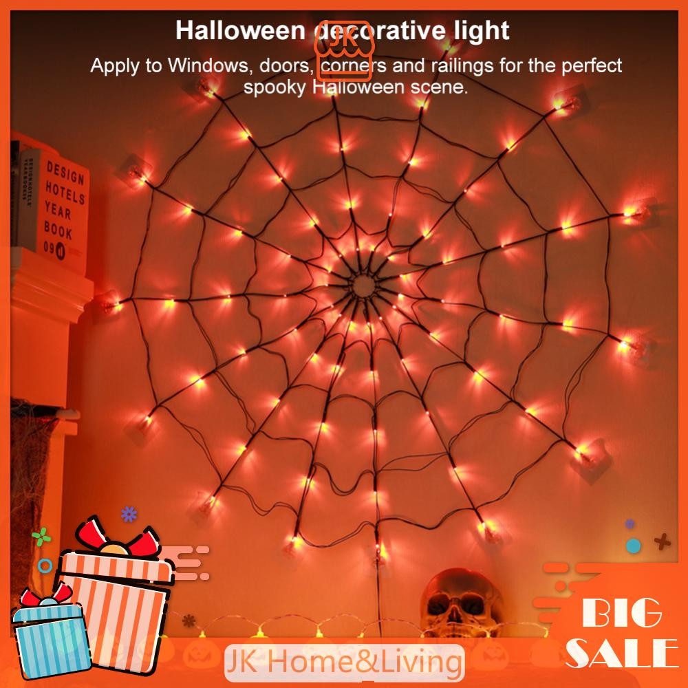 Halloween Spider Web Lights 70 LED with Black Spider Light Up Giant ...