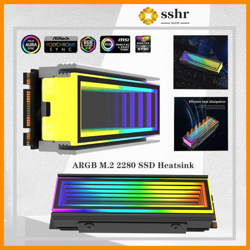 M.2 2280 SSD Heatsink ARGB Light Efficient Aluminum Heat Sink-NVMe Slot ...