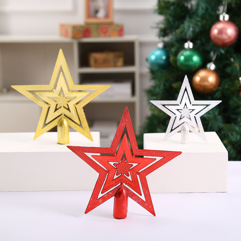 Gold Silver Red Star Christmas Tree Top Stars 3D Five Point Star Home ...