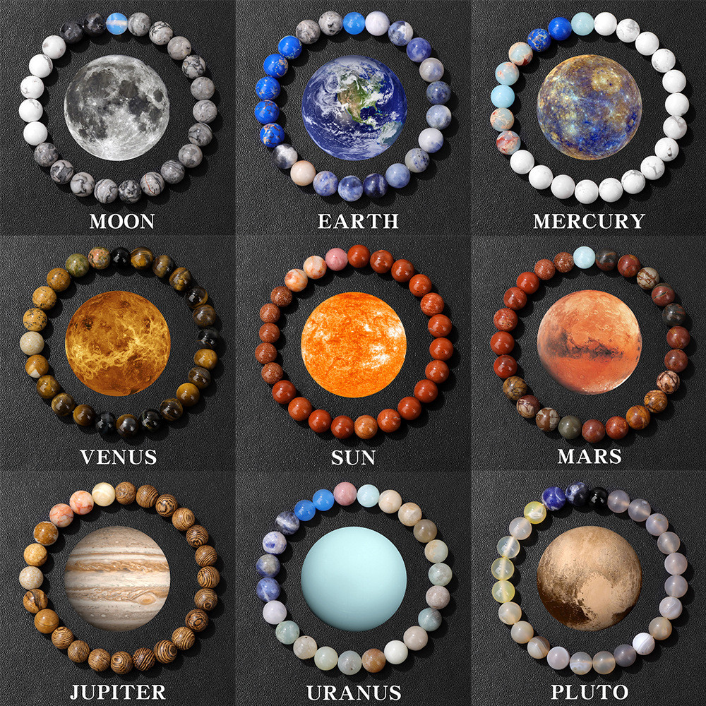 Solar System 8 Planets Bracelet for Unisex Natural Stone Personality ...