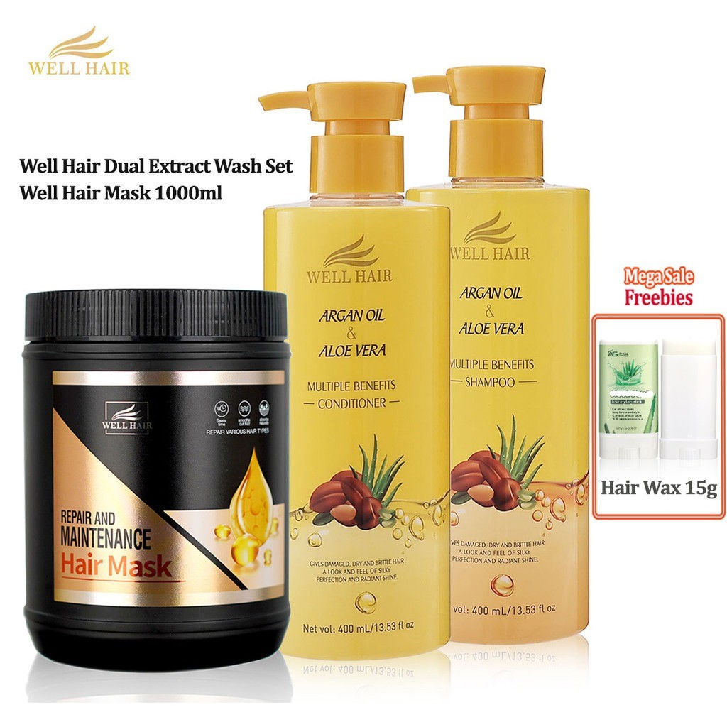 Well Hair 400ml Dual Essence Argan Oil & Aloe Vera Shampoo Conditioner ...