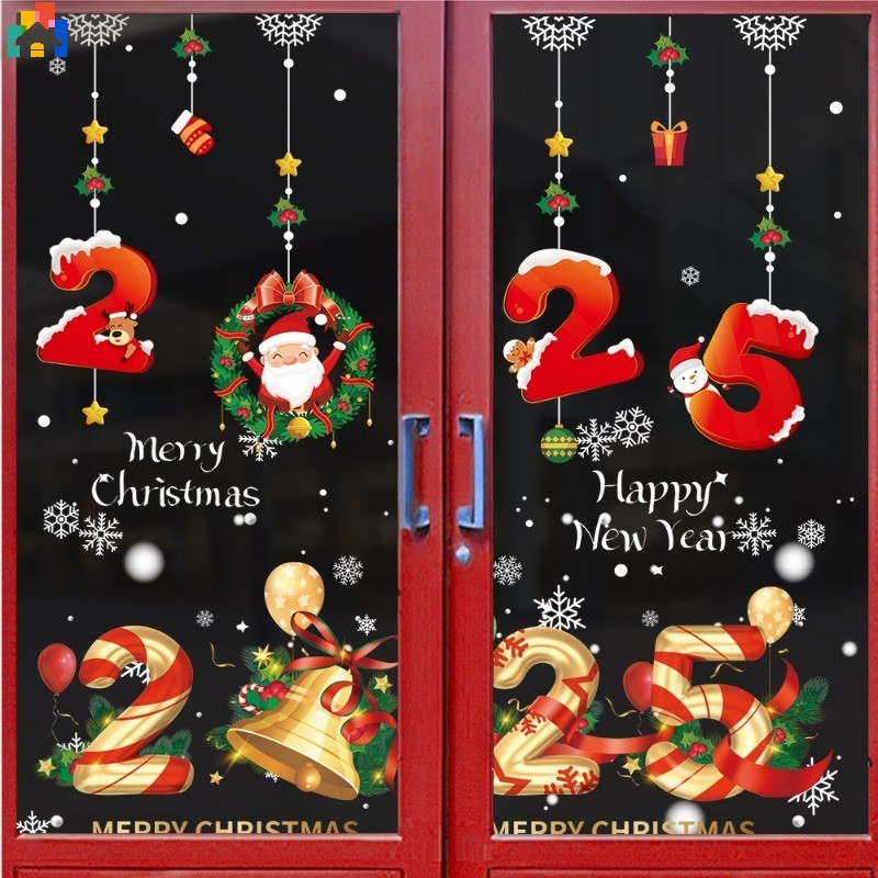2025 Christmas Electrostatic Wall Stickers Cartoon Santa Claus Pattern ...