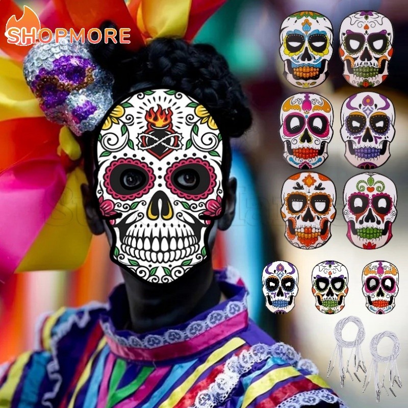 6Pcs Halloween Paper Skull Masks- Theme Party Cosplay Supplies-Day of ...