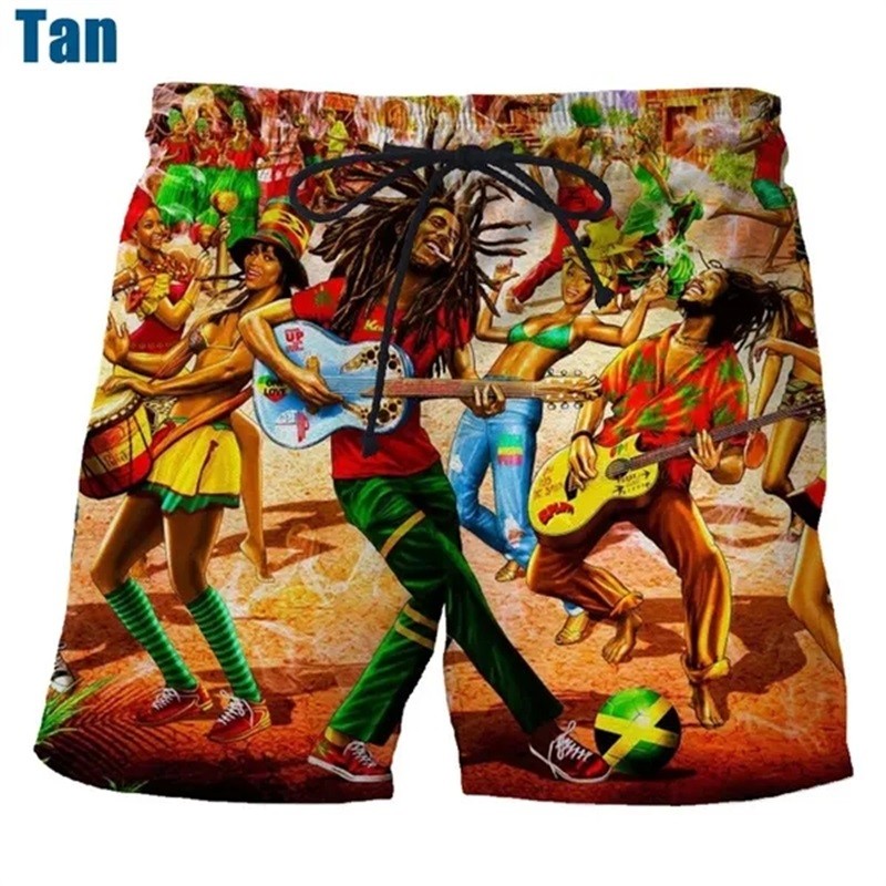 Rock Singer Bob Marley Reggae Rasta Pattern Board Shorts 3D Printing ...