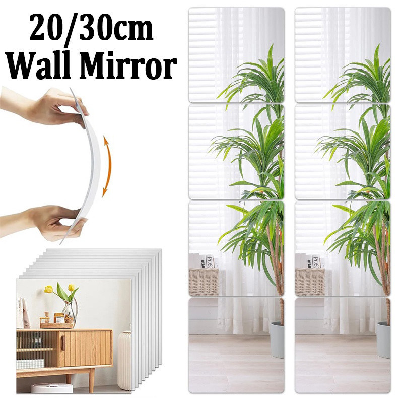 4Pcs Set 20/30cm DIY Square Acrylic Wall Mirrors / Flexible Self ...