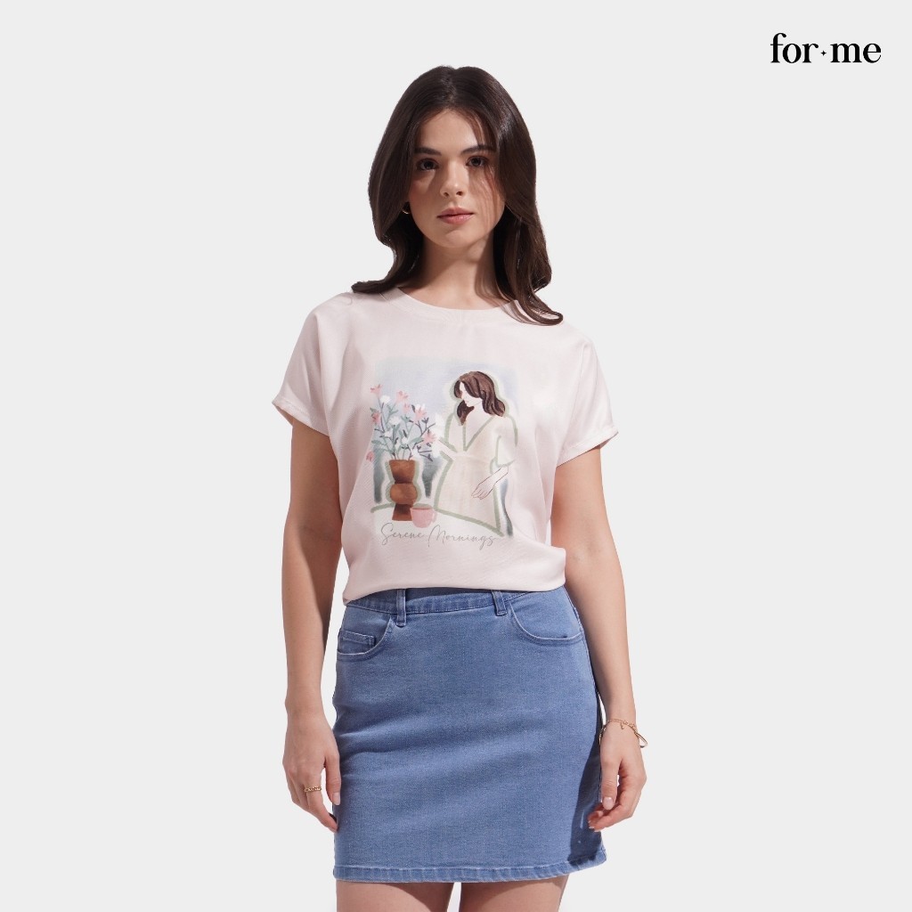 (COD) ForMe Serene Mornings Graphic Tee T-Shirt For Women (Cream ...