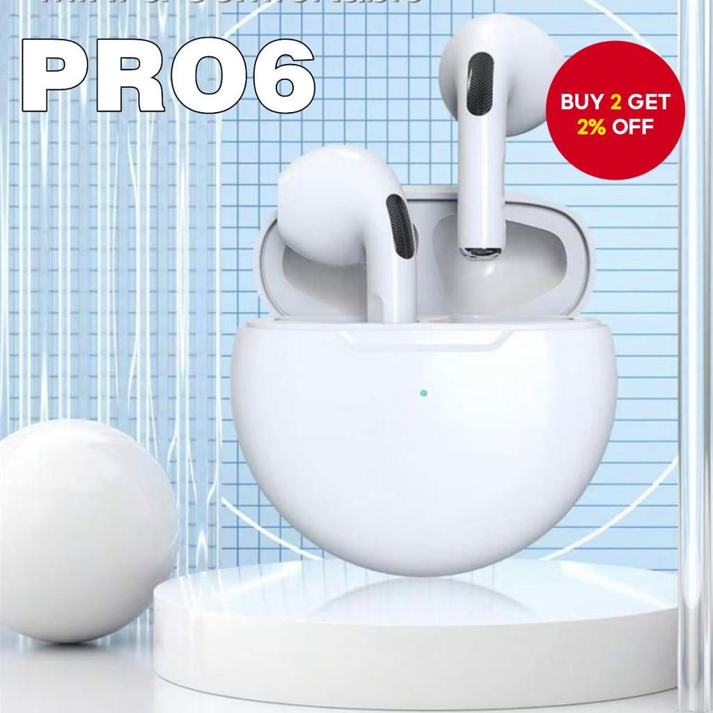 Pro6 White Color Earbuds TWS Wireless Bluetooth Touch Control ...