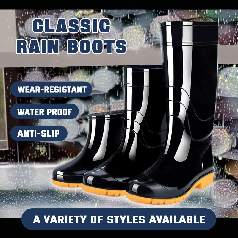 Camel Men's Knee-High Hi-Cut Heavy Duty Black Rain Boots Rubber Rain ...