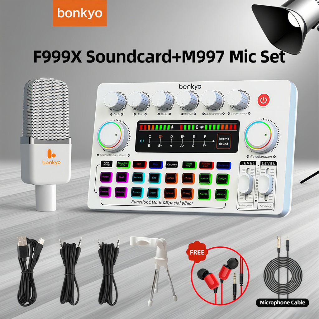 Bonkyo F999X Sound Card & M997 Mic Full Set with LED Ring Light for ...