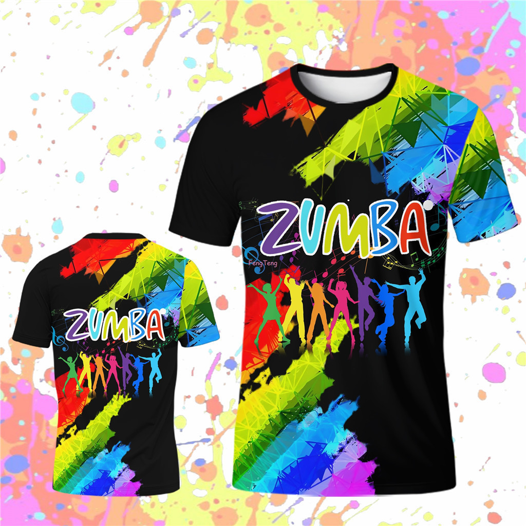 Rainbow zumba pattern print women's t-shirt casual sports dance women's ...