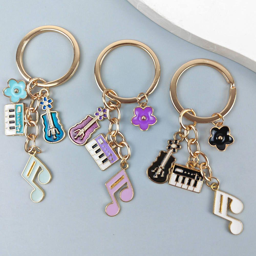 Exquisite Enamel Musical Instrument Keychains Piano Guitar Music Notes ...