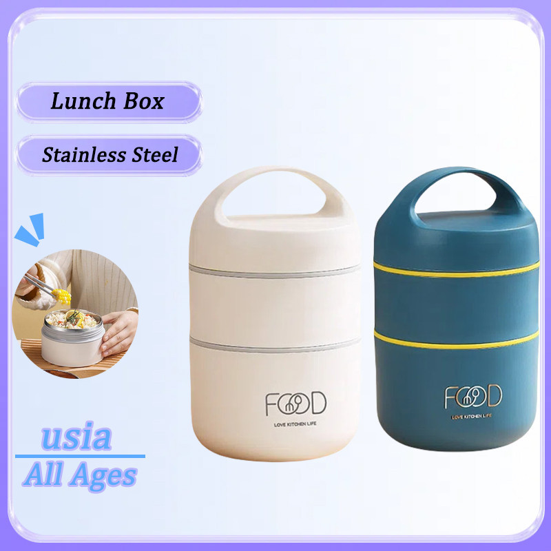 Portable 2 Layer 304 Stainless Steel Lunch Box Thermal Insulation Food ...