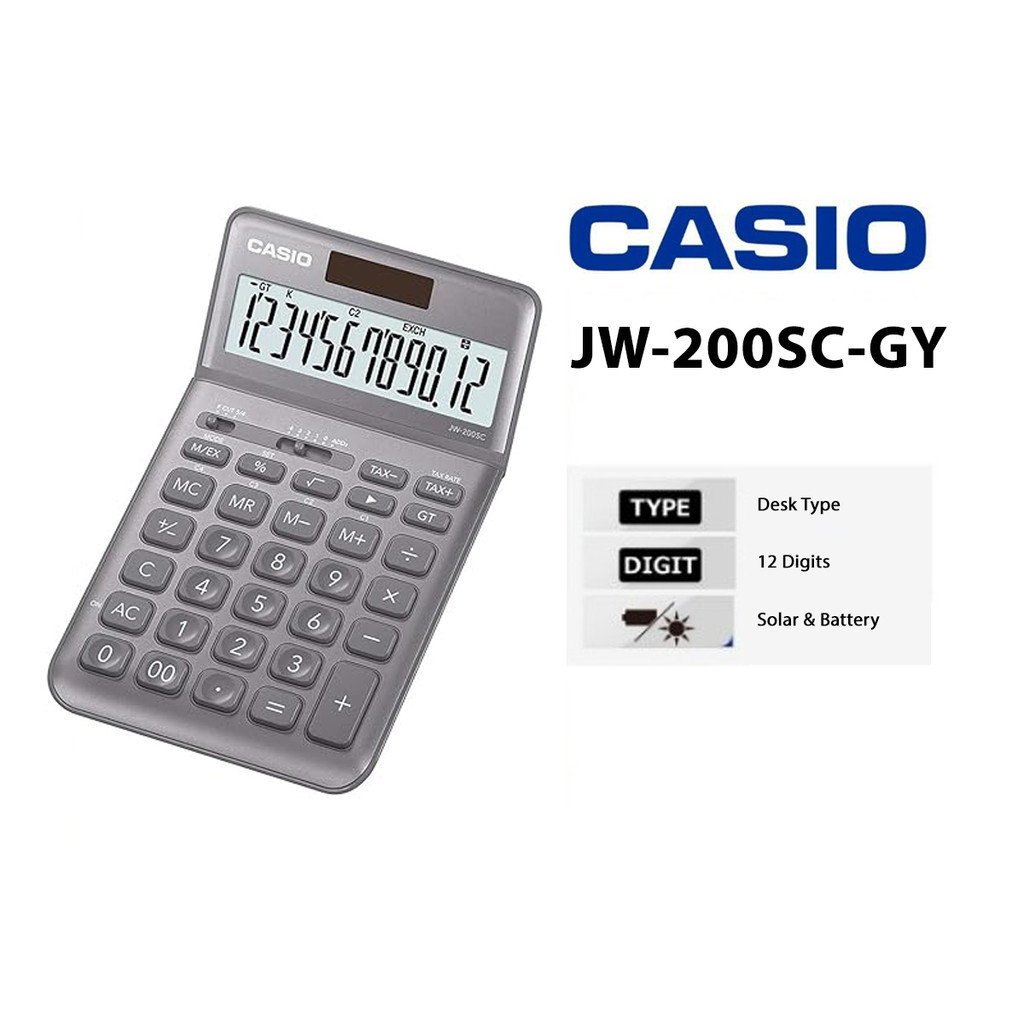 Casio JW-200SC-GY Premium & Stylish Calculator (Gray) | Business ...