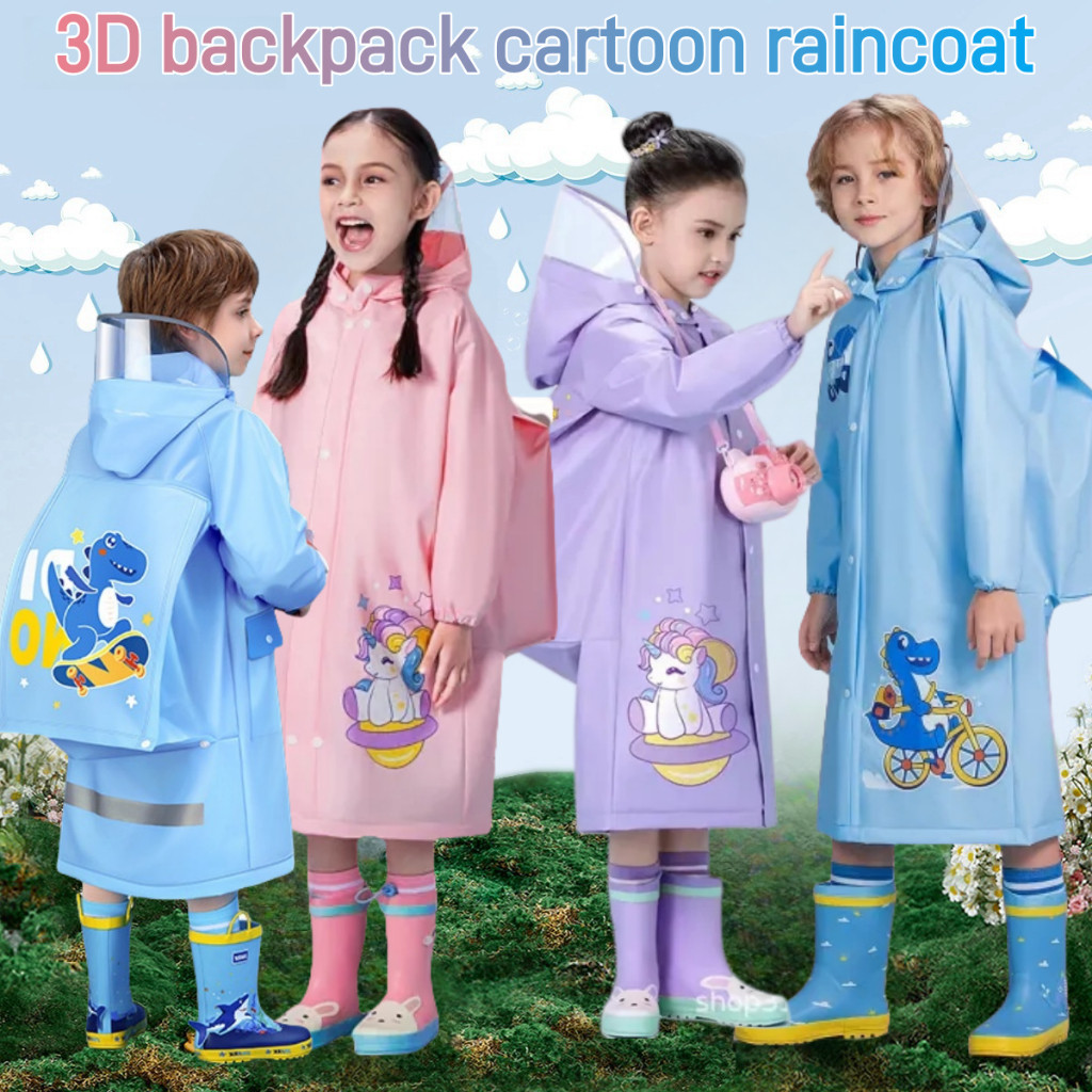 EVA Raincoat For Kids Boys Girls Pupils With Bags Full Body Rainproof ...